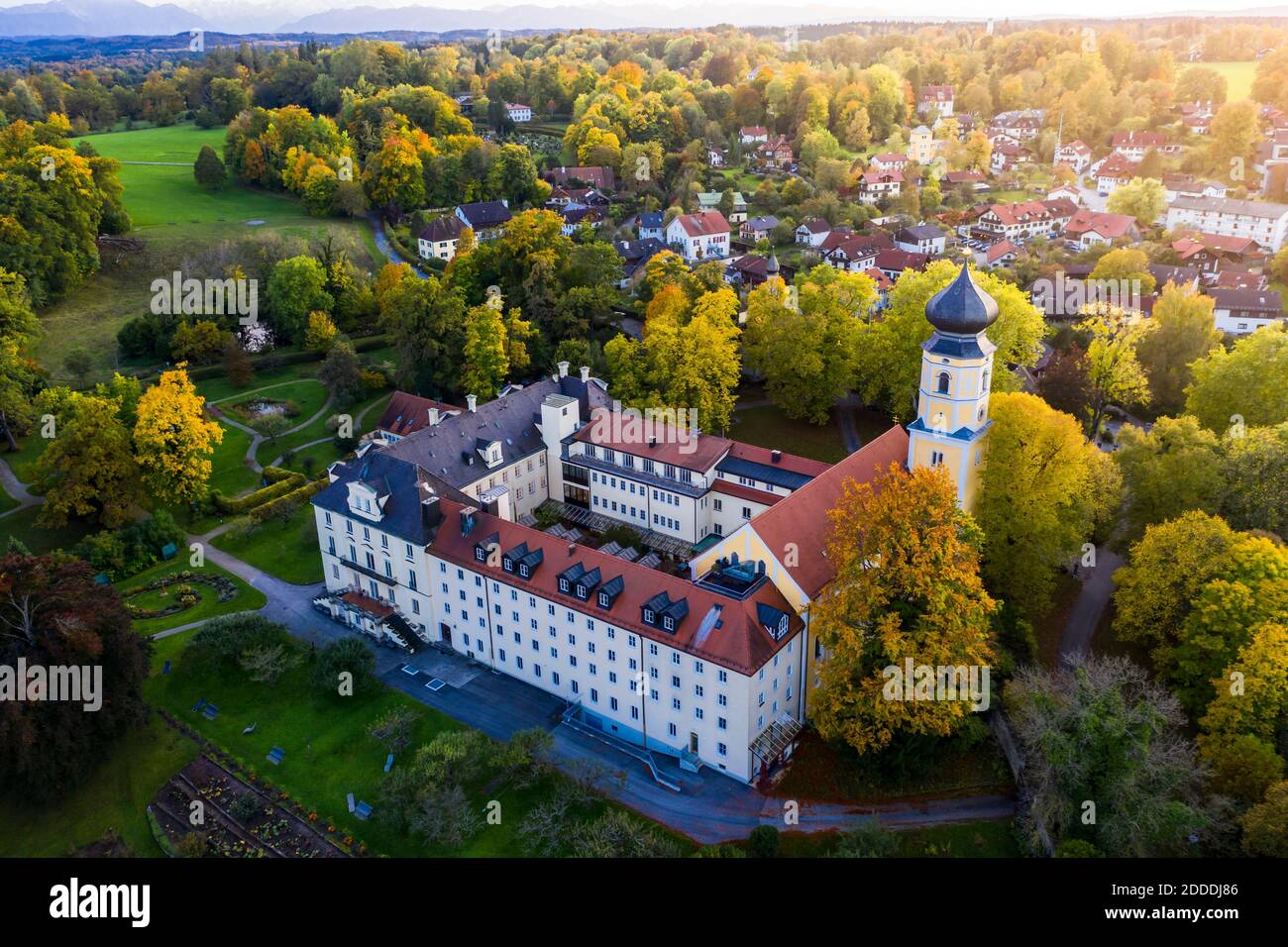 Germany, Bavaria, Bernried am Starnberger See, Drone view of Bernried ...