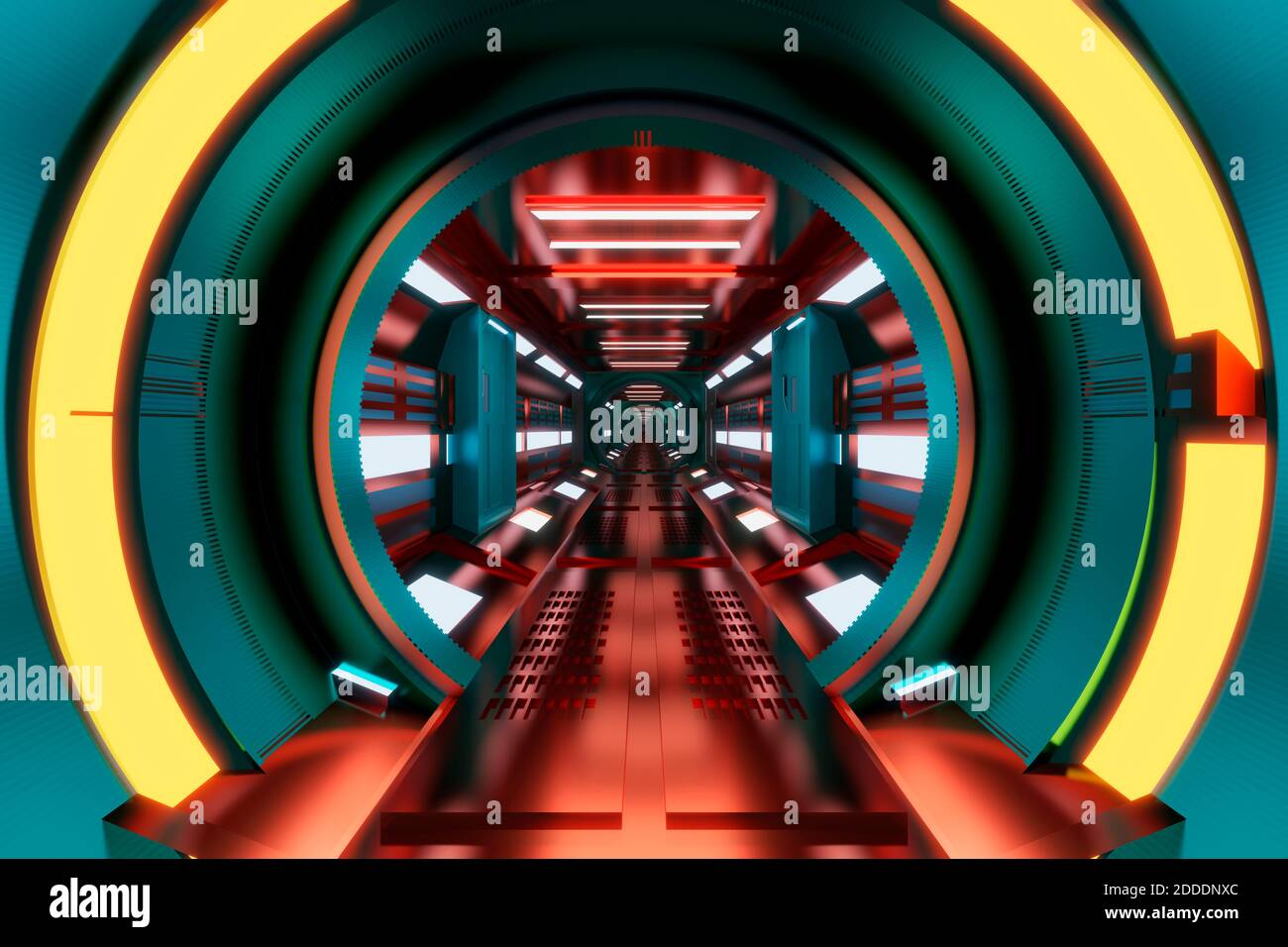 3D rendered Illustration interior of space station corridor Stock Photo ...