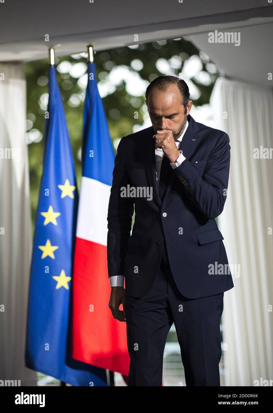 French Prime Minister Edouard Philippe gestures during a ceremony ...
