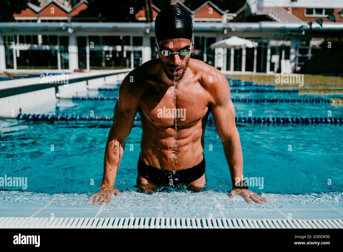 Man Swimming Pool Outdoors Muscles High Resolution Stock Photography ...