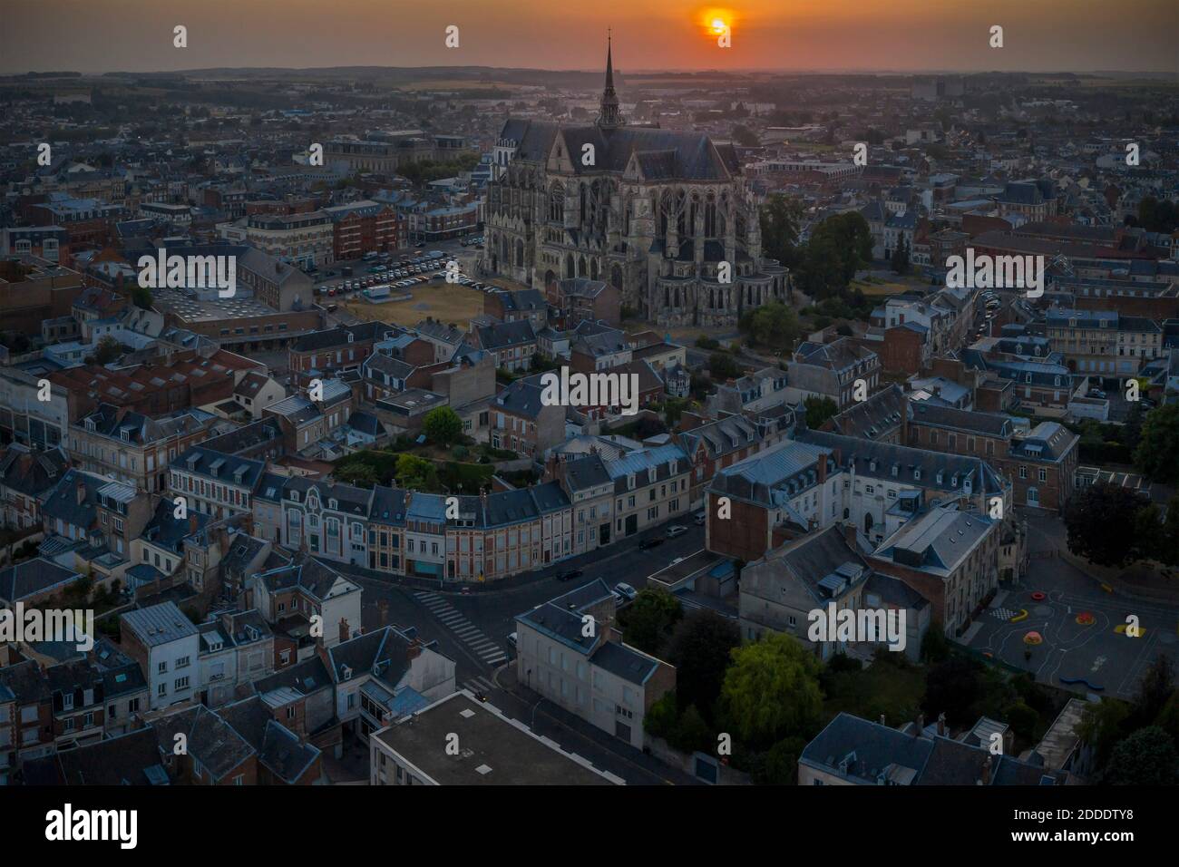 Aerial view of basilica of saint quentin surrounding buildings at ...