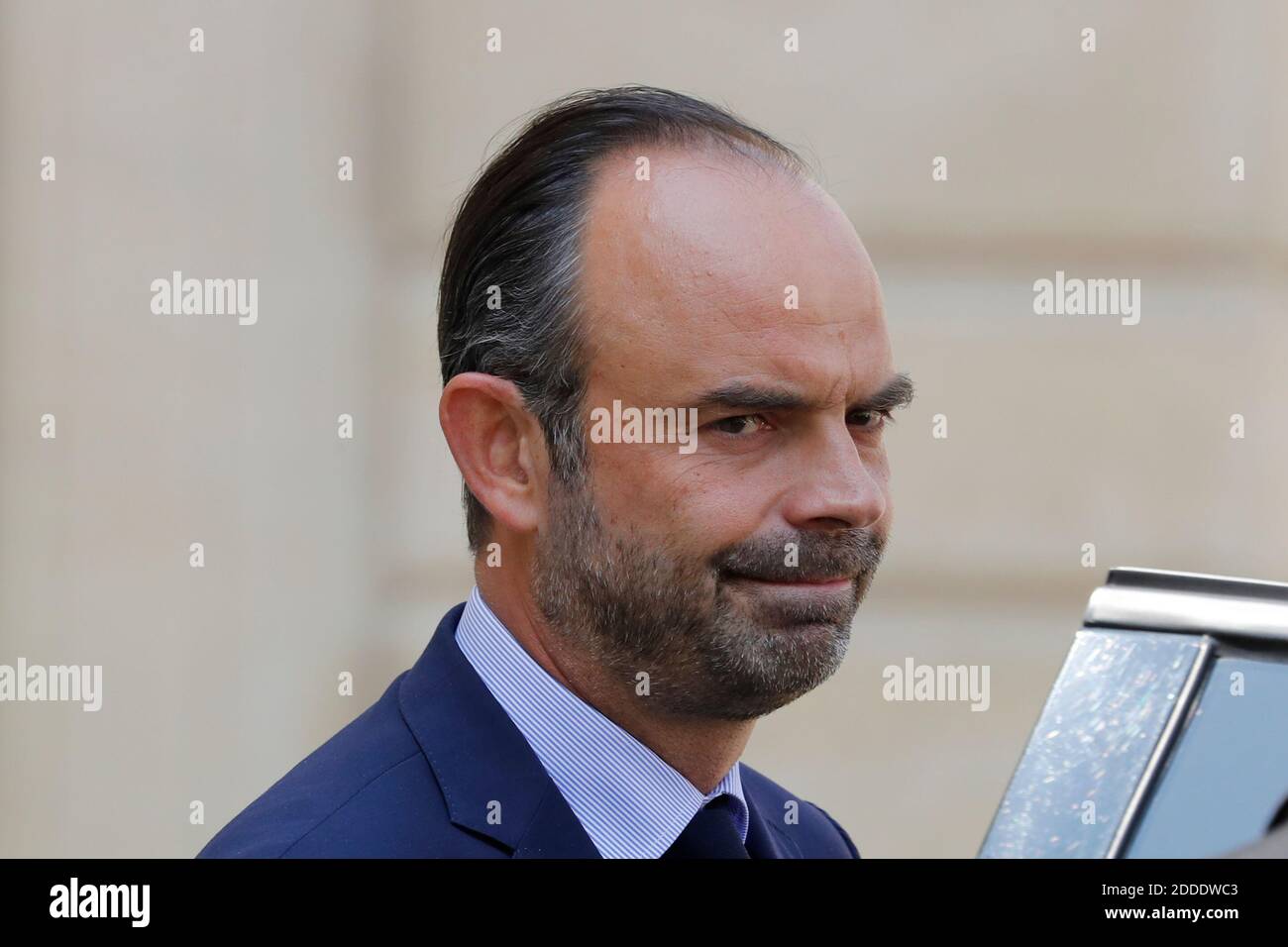Prime Minister Edouard Philippe leaving the Elysee Palace following the ...