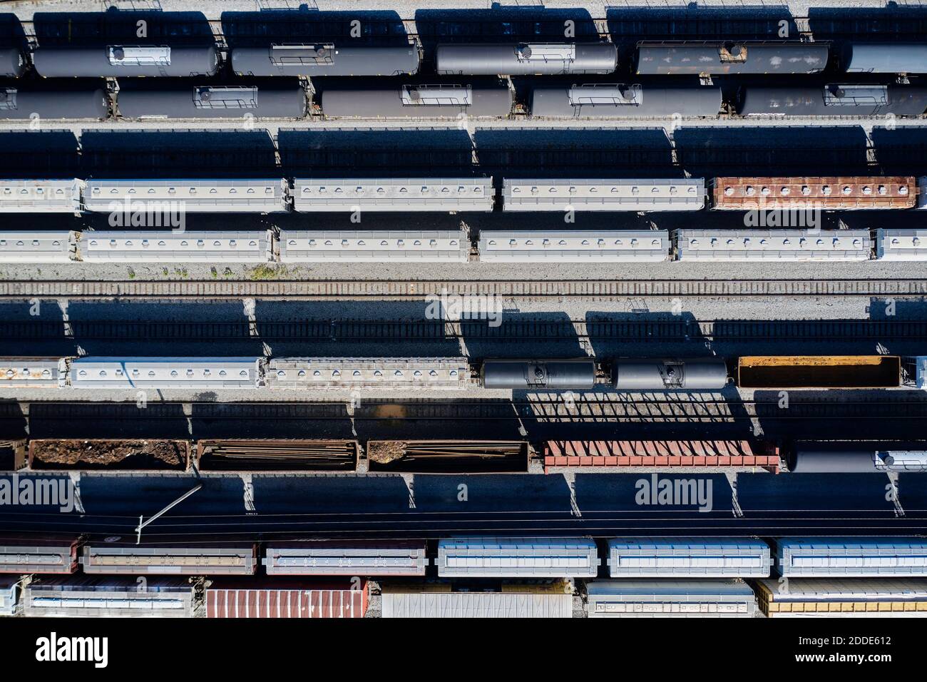 Aerial view of railroad cars and storage tanks Stock Photo - Alamy