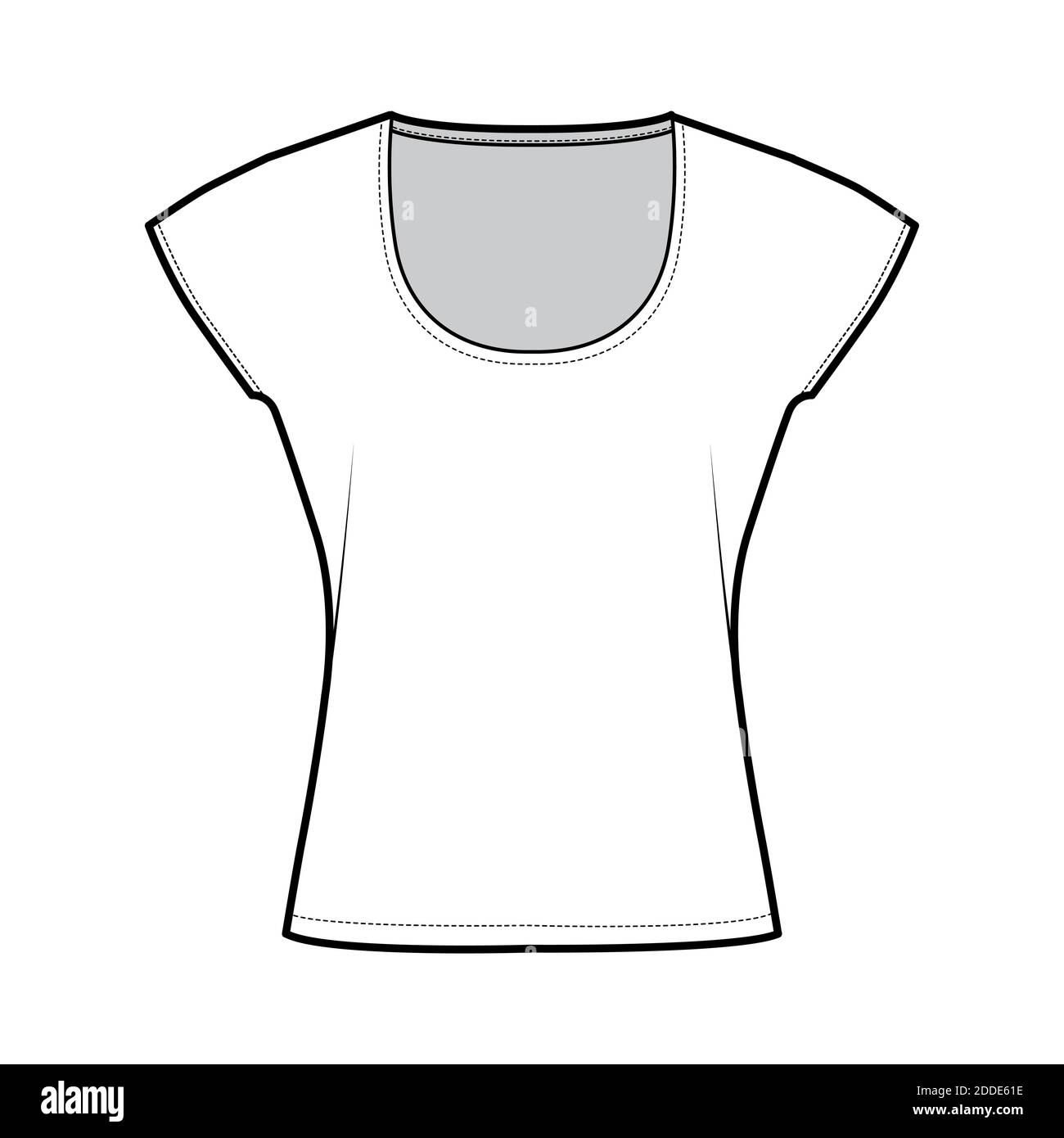 Top with short batwing sleeves technical fashion illustration with ...