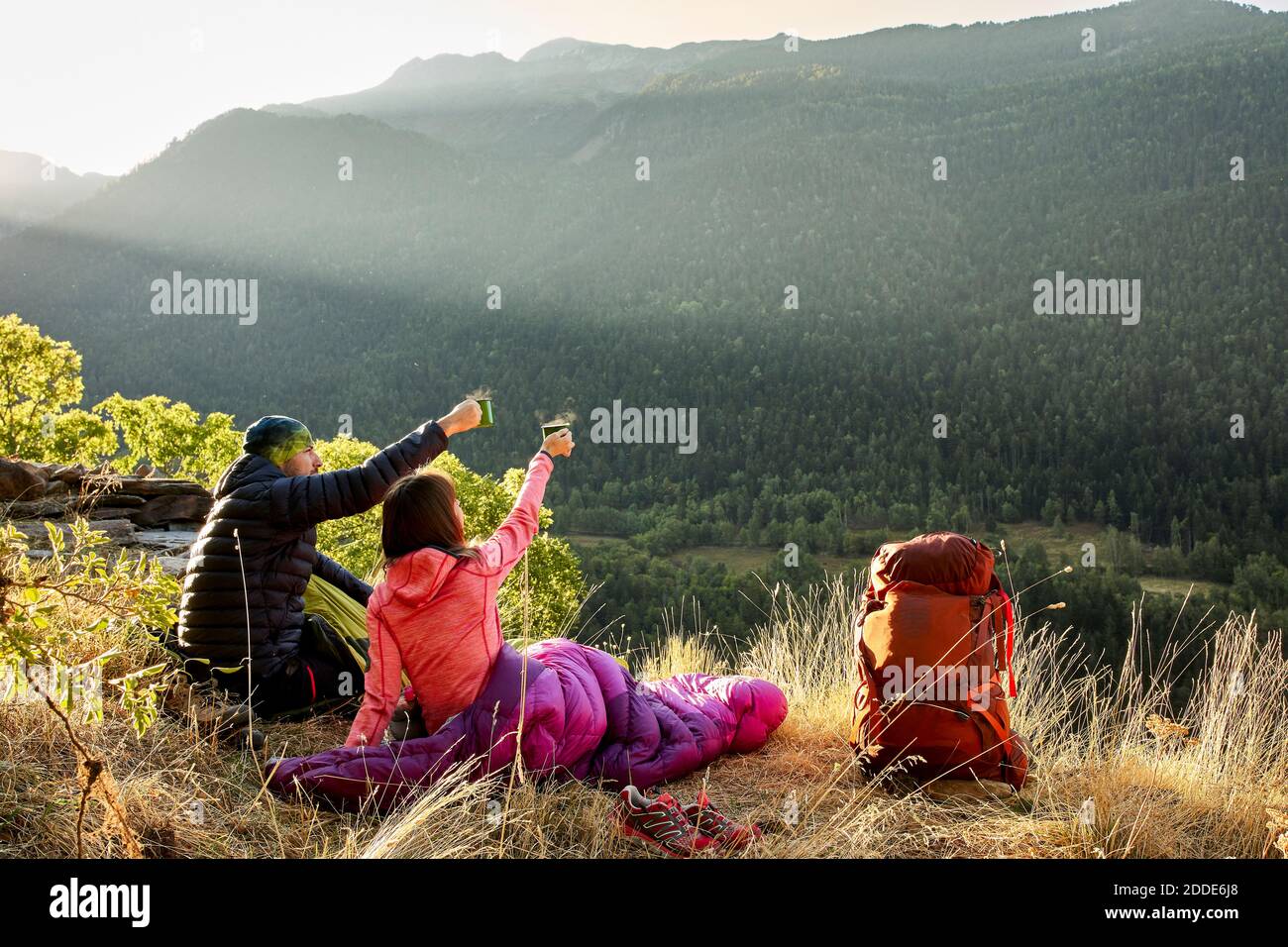 Couple drink coffee forest hi-res stock photography and images - Alamy