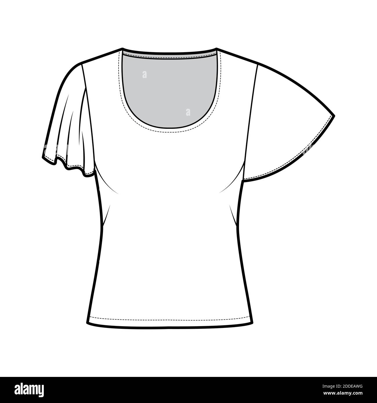 Top with short circle sleeves technical fashion illustration with relax ...