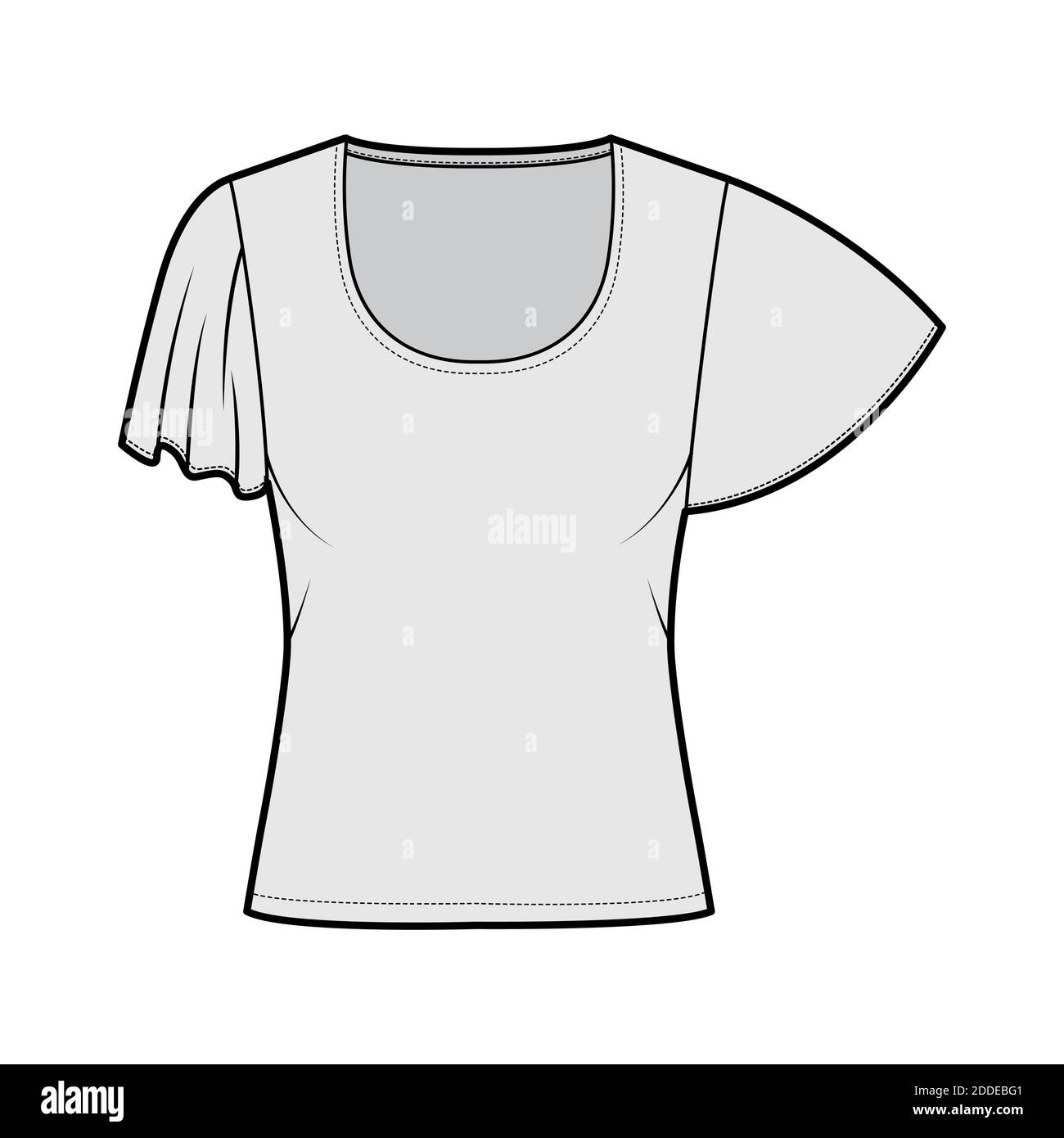 Top with short circle sleeves technical fashion illustration with relax ...