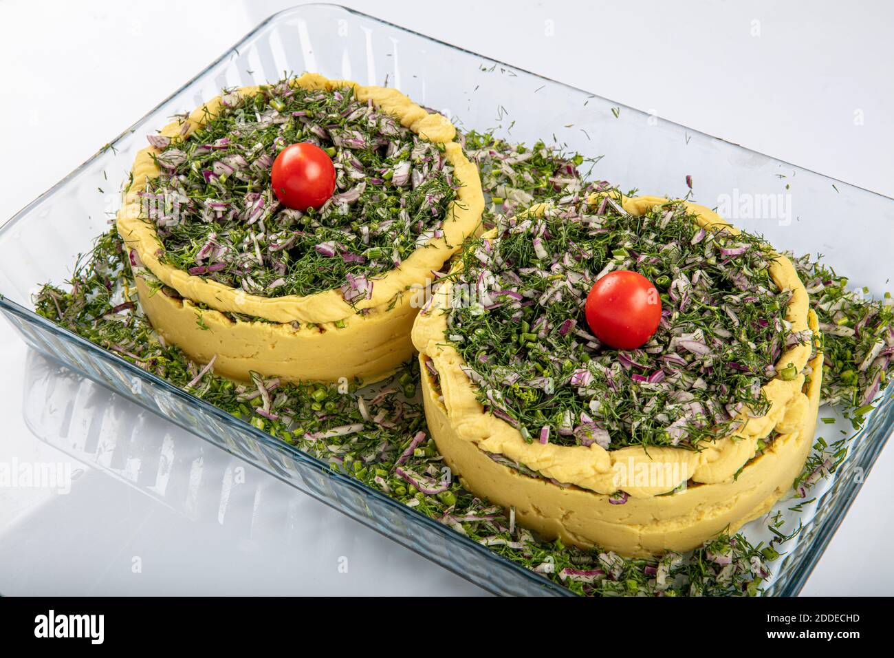 Top view of fava appetizer. Fava beans with olives oil. Fava recipe ...