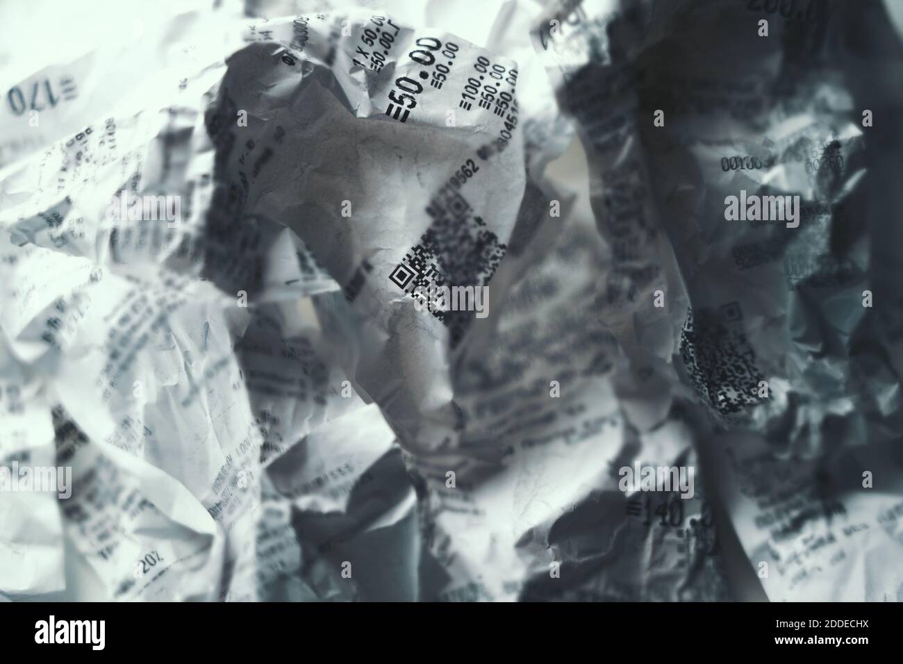 Bunch of crumpled check receipt papers, cash vouchers or paper cash ...