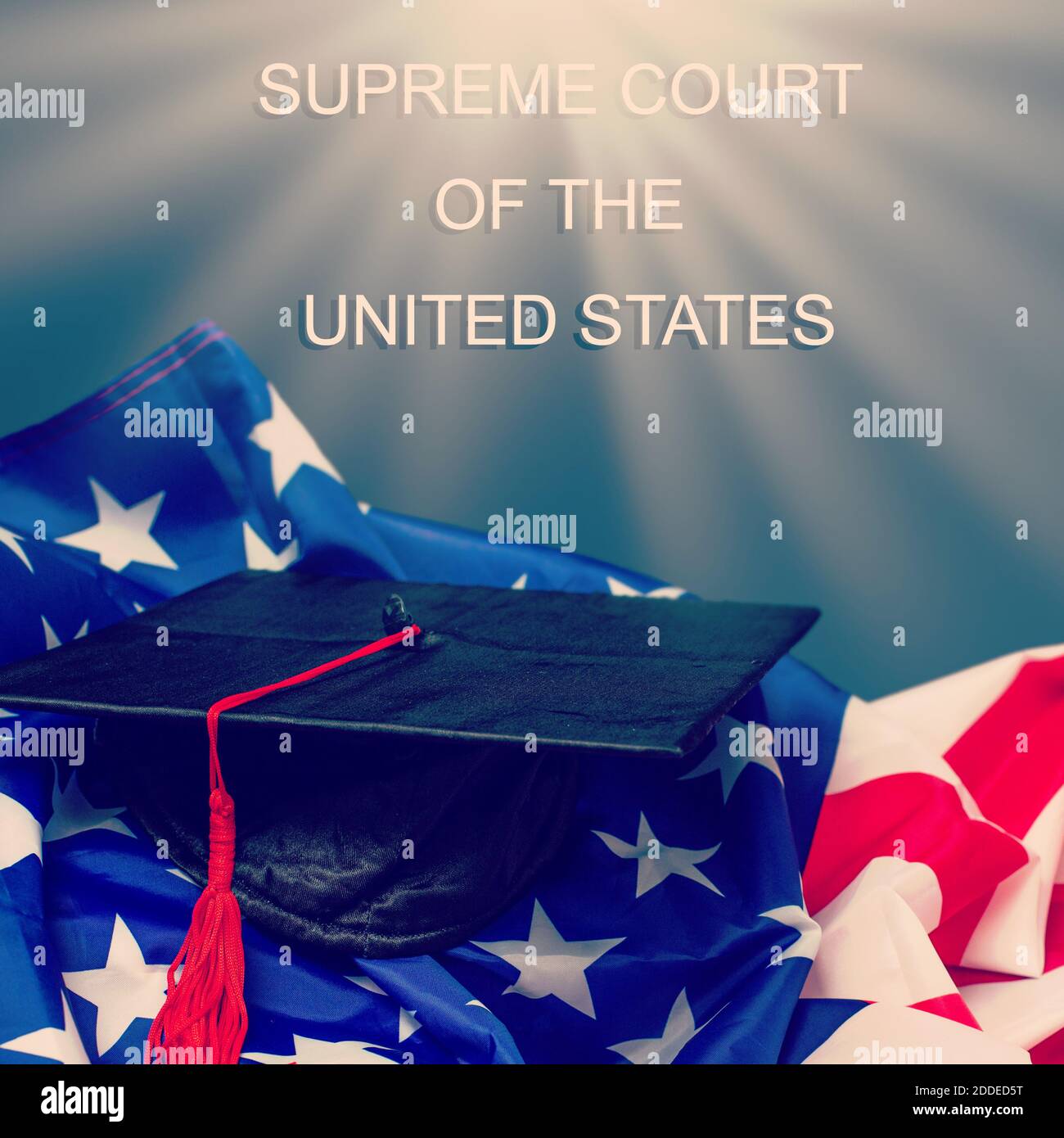 The phrase Supreme court of the United States with American flag on the ...