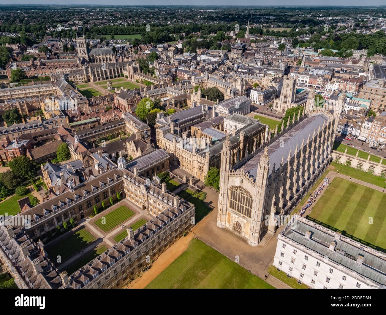 Aerial drone view of King's College Cambridge in England UK. King's ...