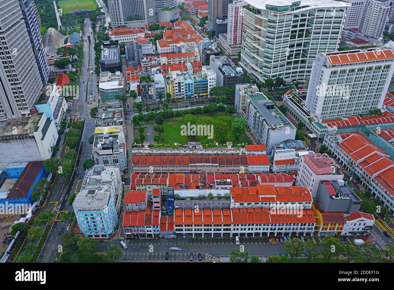 SINGAPORE -9 DEC 2019- Evening cityscape view of high-rise buildings in ...