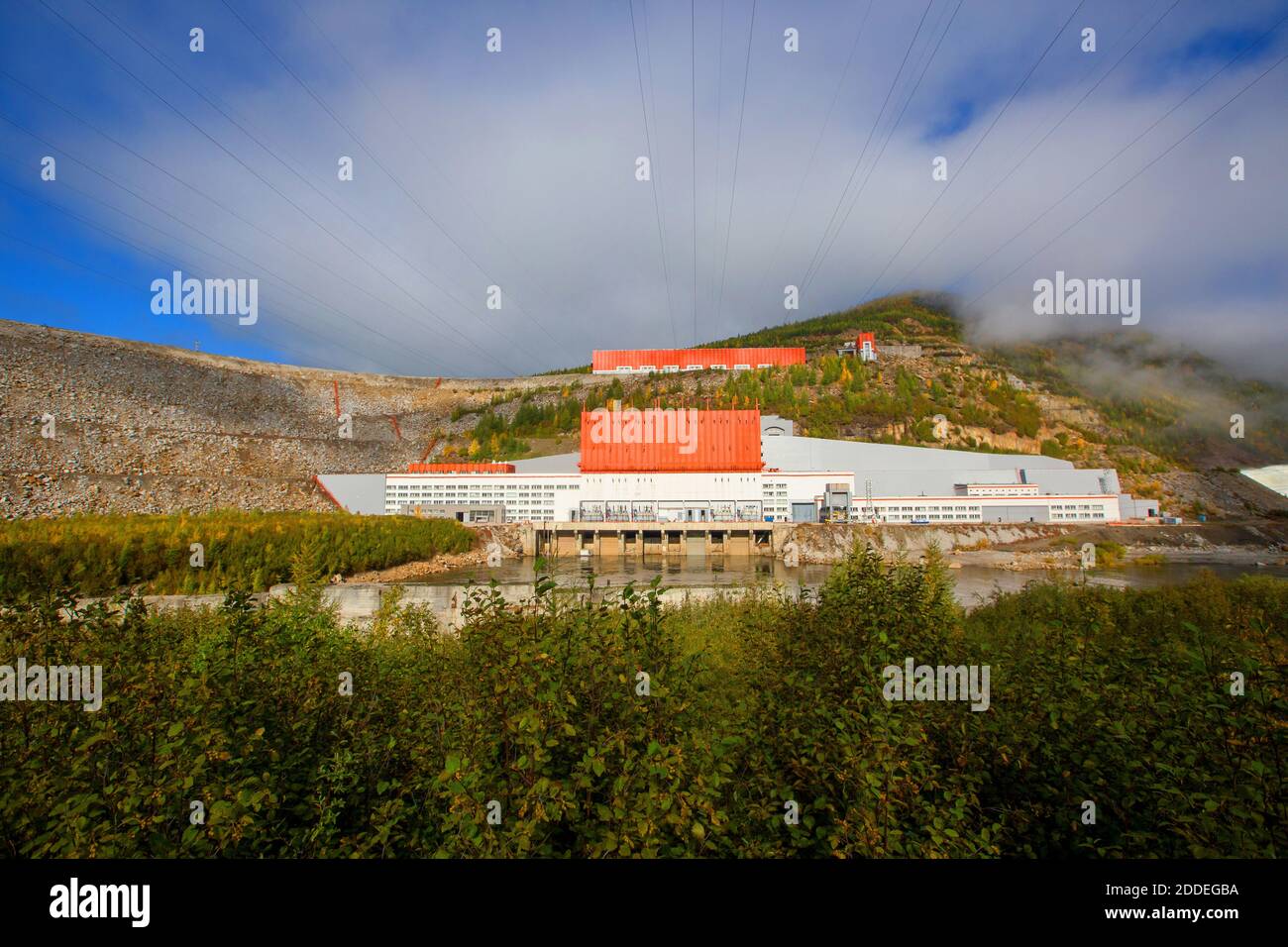 The main management building of the Kolyma HPP on the Kolyma River ...