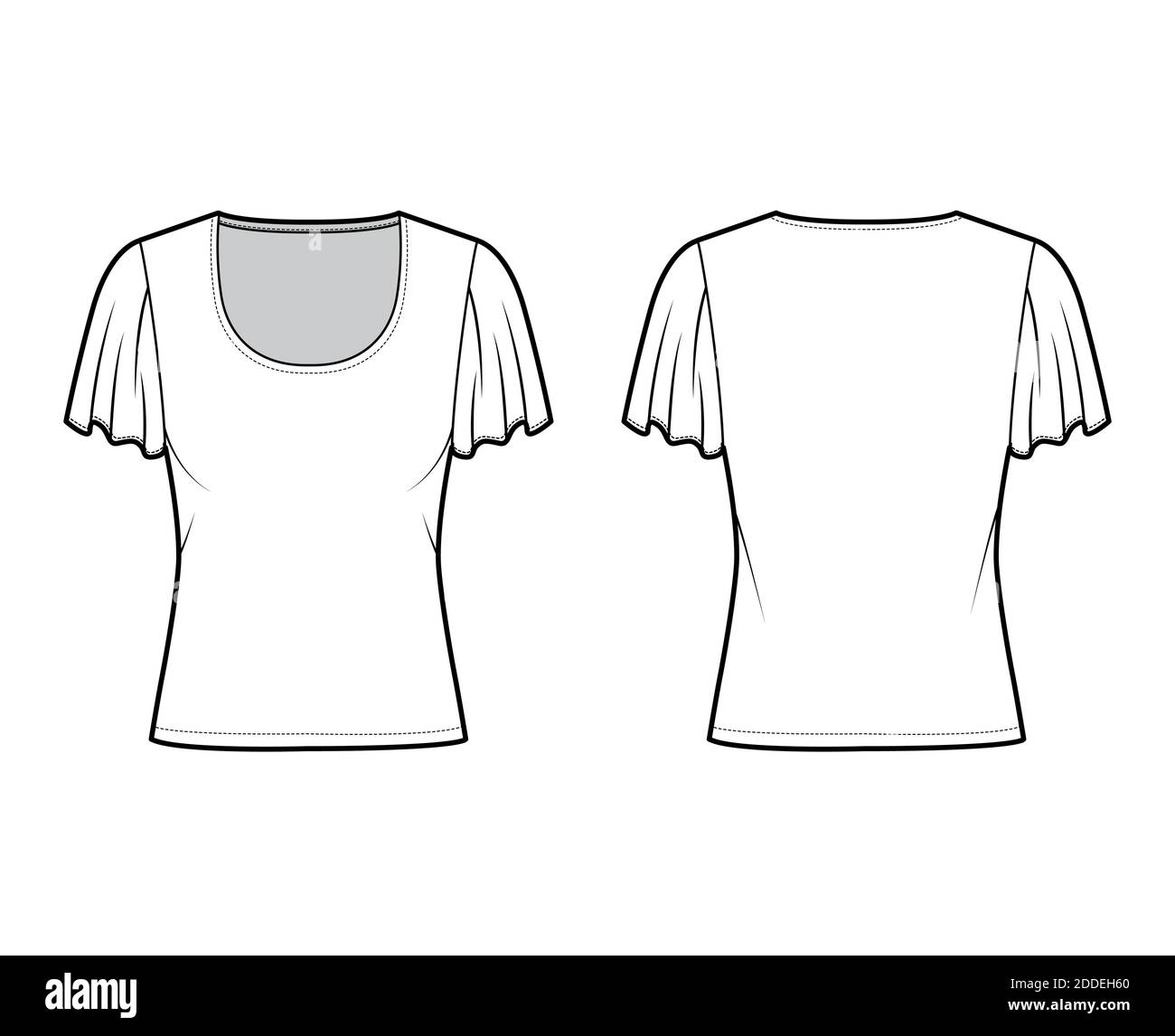 Top with short circle sleeves technical fashion illustration with relax ...