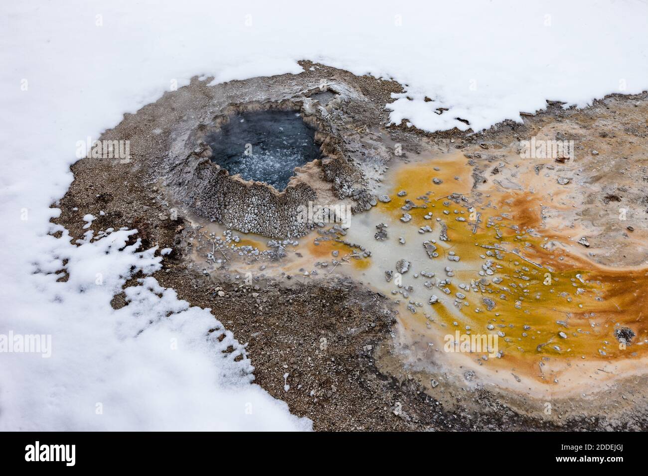 The Chinese Spring bubbles and steams in winter in Yellowstone National ...