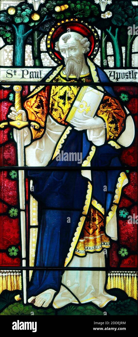 St. Paul, Apostle, sword, stained glass, window, by Clayton and Bell, c ...
