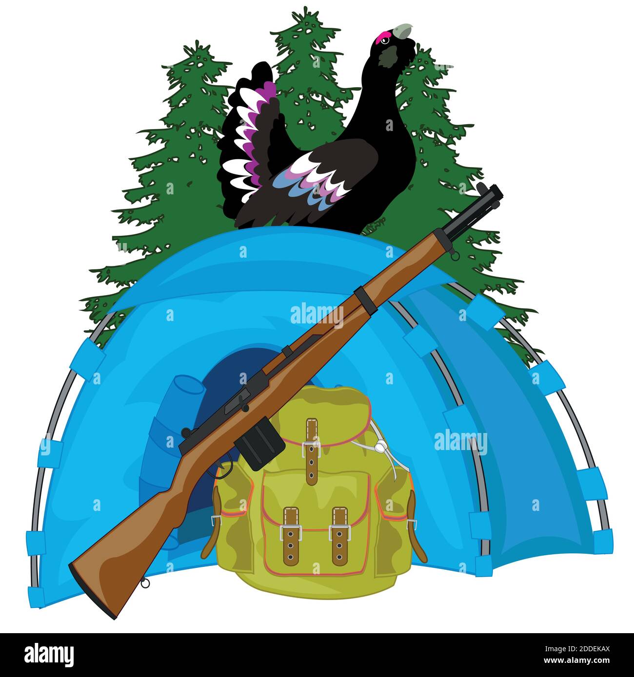 Symbols of the hunt on timber bird on white background is insulated ...