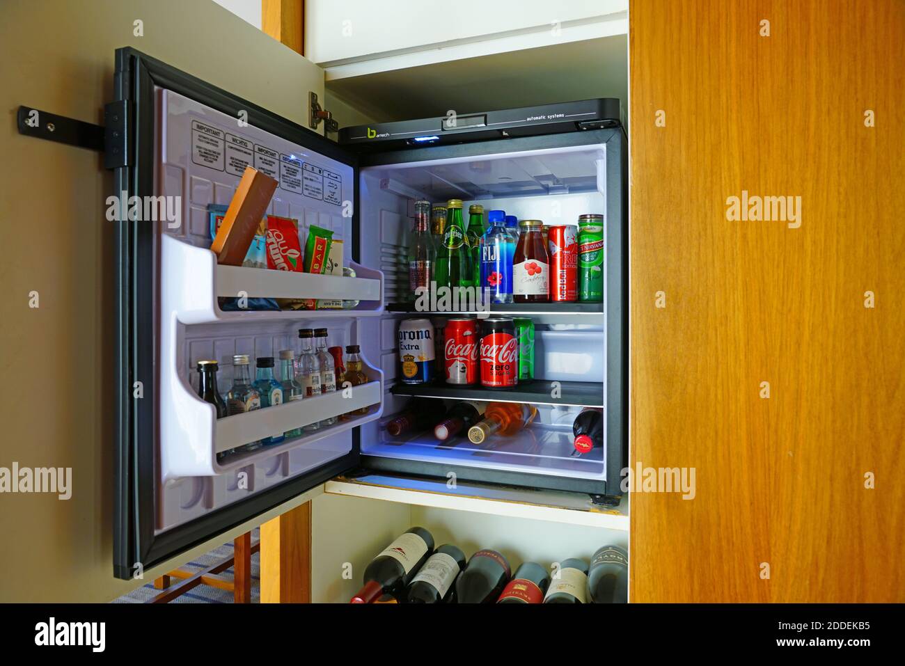 WASHINGTON, DC -22 FEB 2020- View of a minibar filled with miniature ...