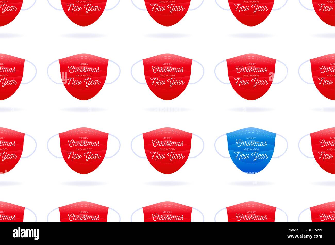 Xmas Seamless pattern of medical face masks and christmas ball on white ...