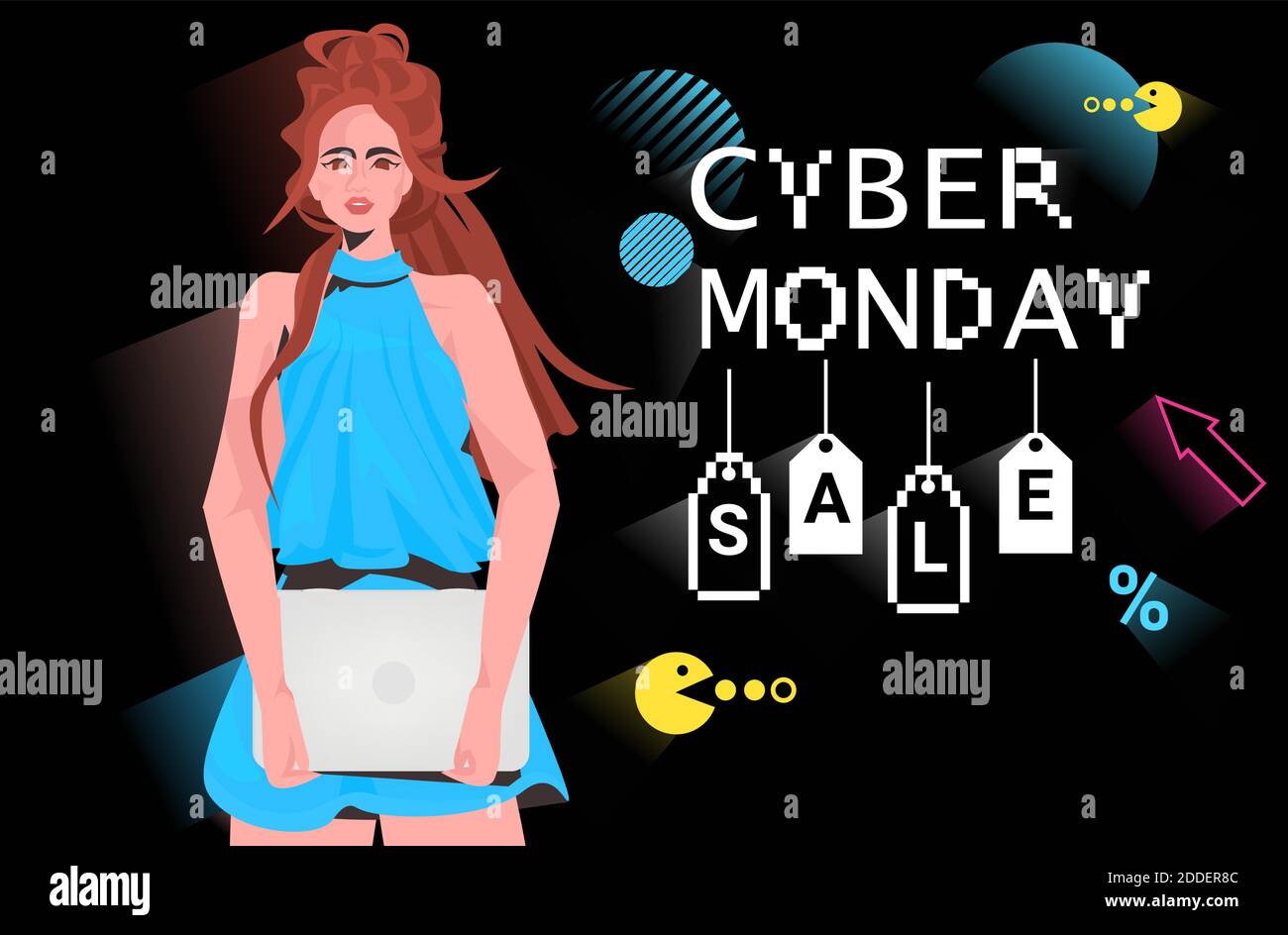 girl holding laptop cyber monday online sale poster advertising flyer ...