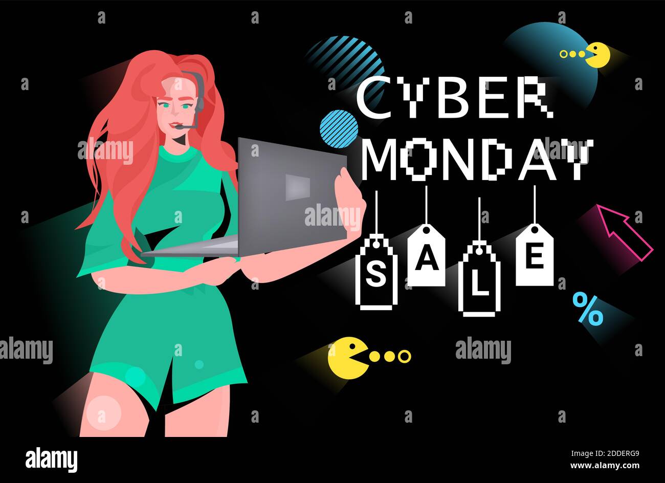 girl using laptop cyber monday online sale poster advertising flyer ...