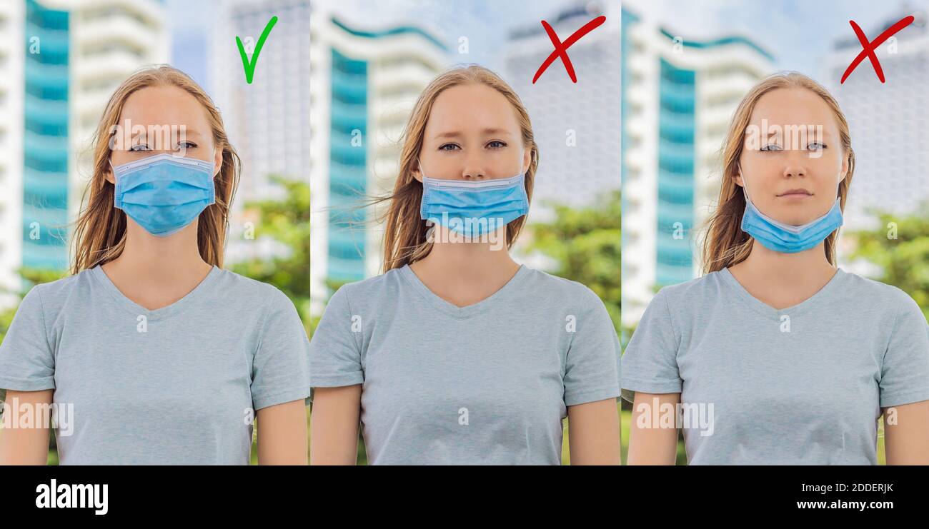 How to wear a mask. The wrong way to wear a mask on the chin and open ...