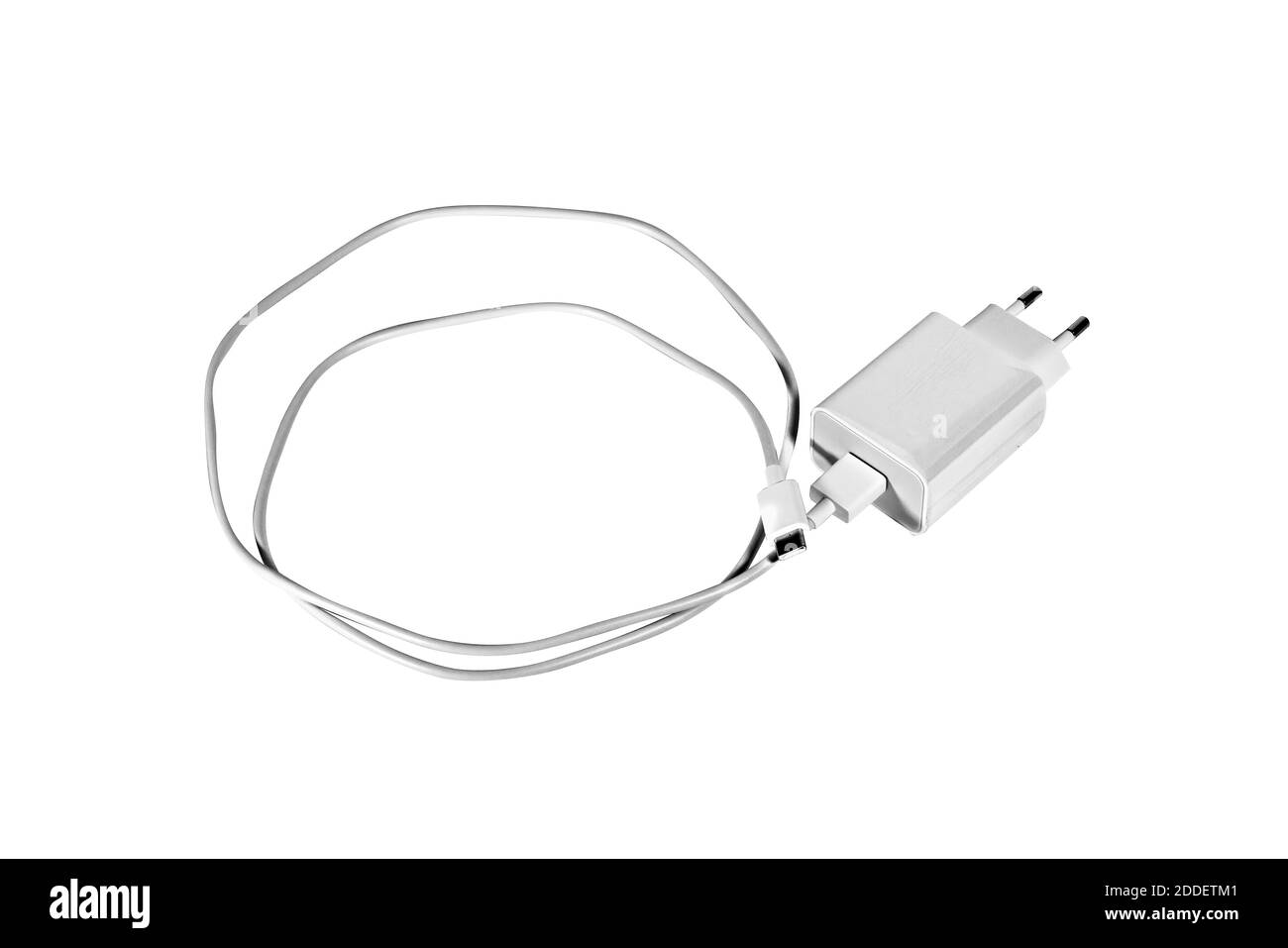 White smartphone charger with usb cable on white background Stock Photo ...