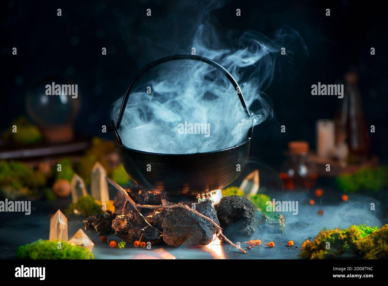 Dense steam above a cauldron, magical still life with smoke, fantasy ...