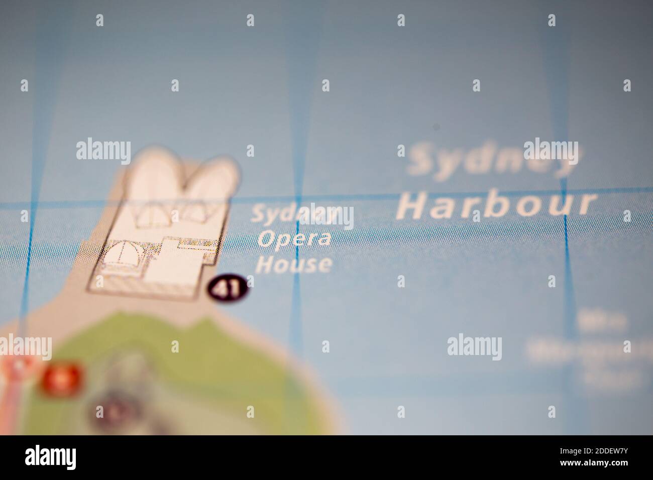 Shallow depth of field focus on geographical map location of Sydney ...
