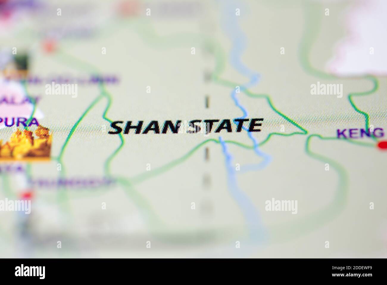Shallow depth of field focus on geographical map location of Shan State ...