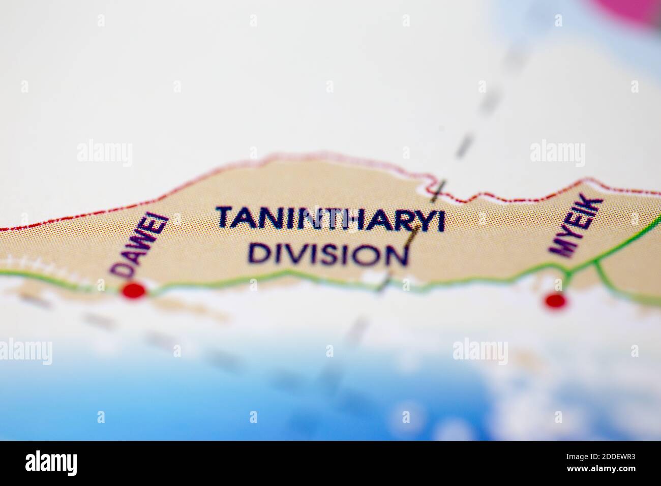 Shallow depth of field focus on geographical map location of ...