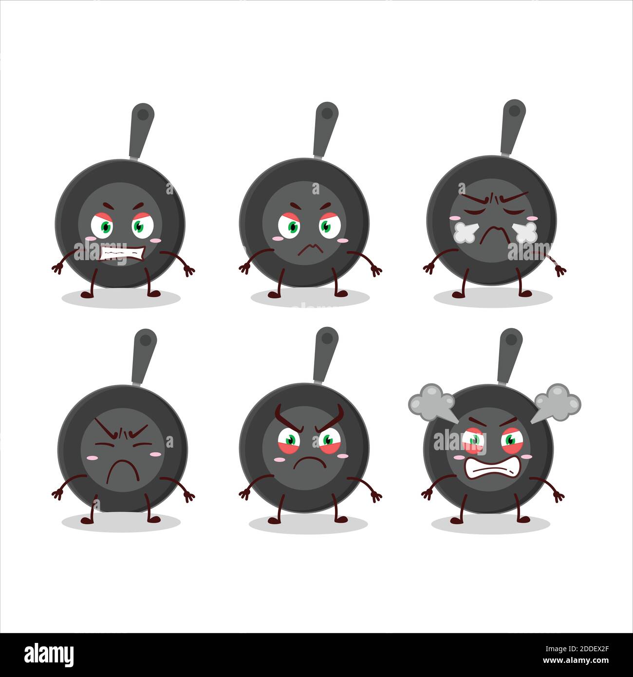 Frying pan cartoon character with various angry expressions. Vector ...