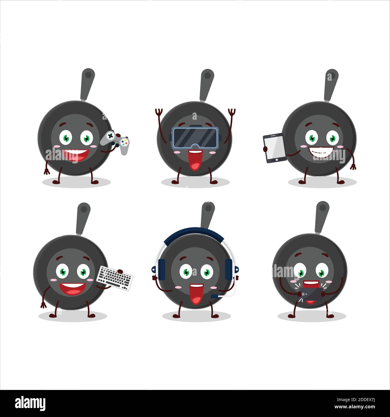 Frying pan cartoon character are playing games with various cute ...