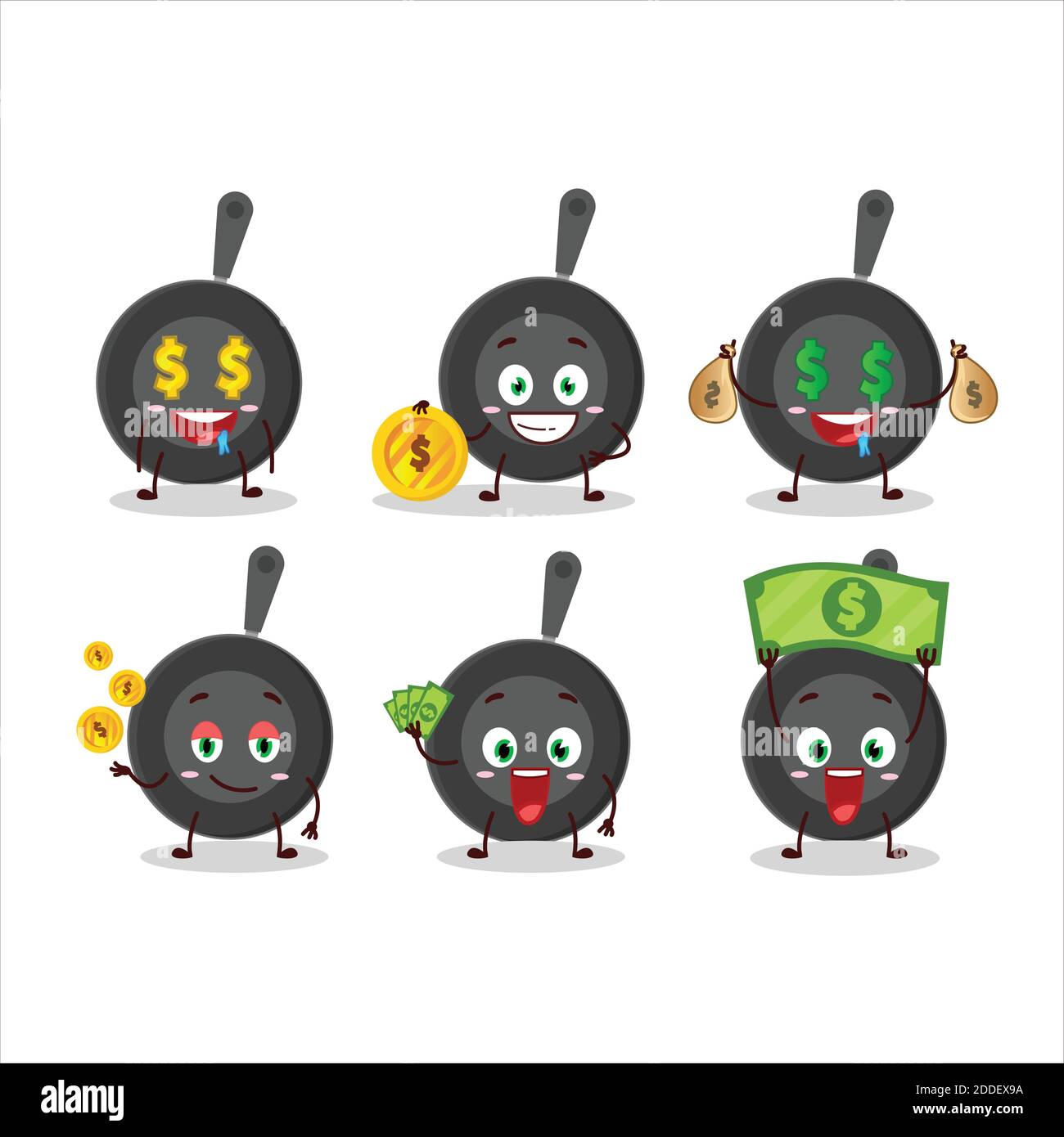 Frying pan cartoon character with cute emoticon bring money. Vector ...