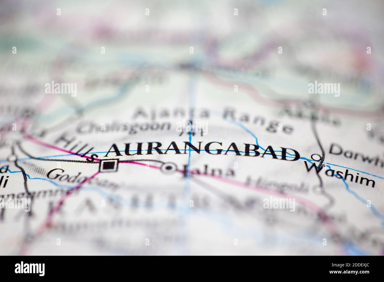 Shallow depth of field focus on geographical map location of Aurangabad ...