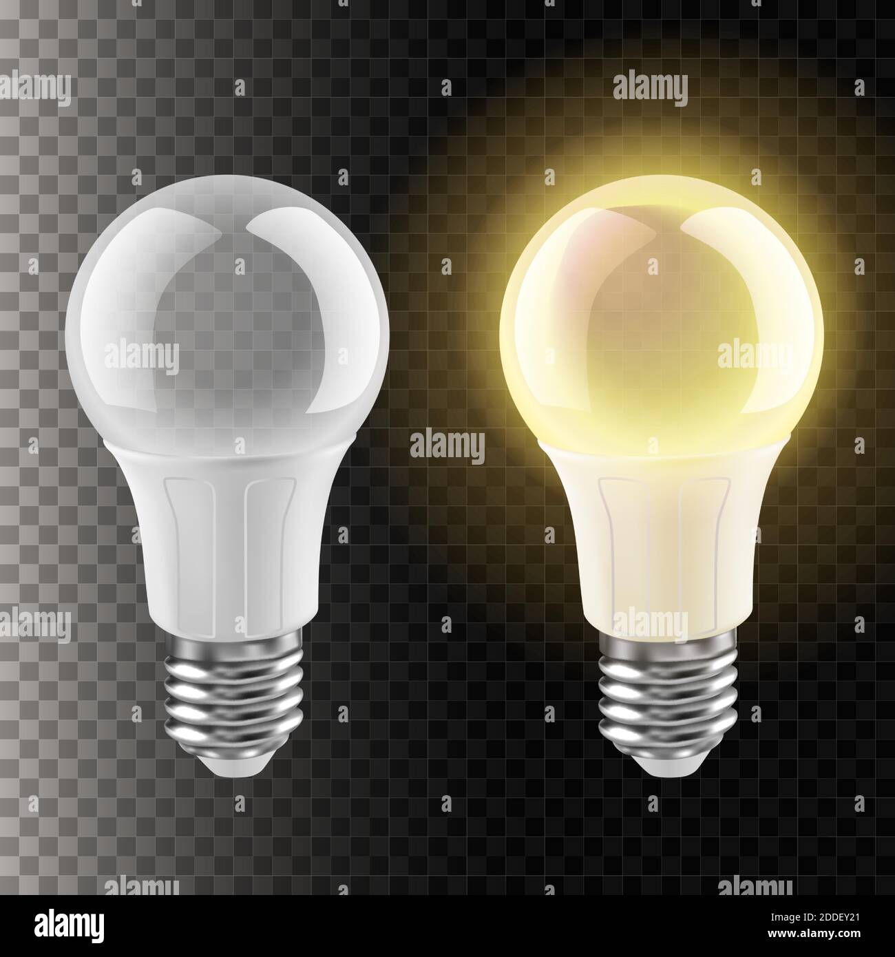 3d realistic vector icon illustration of light bulb without and with ...