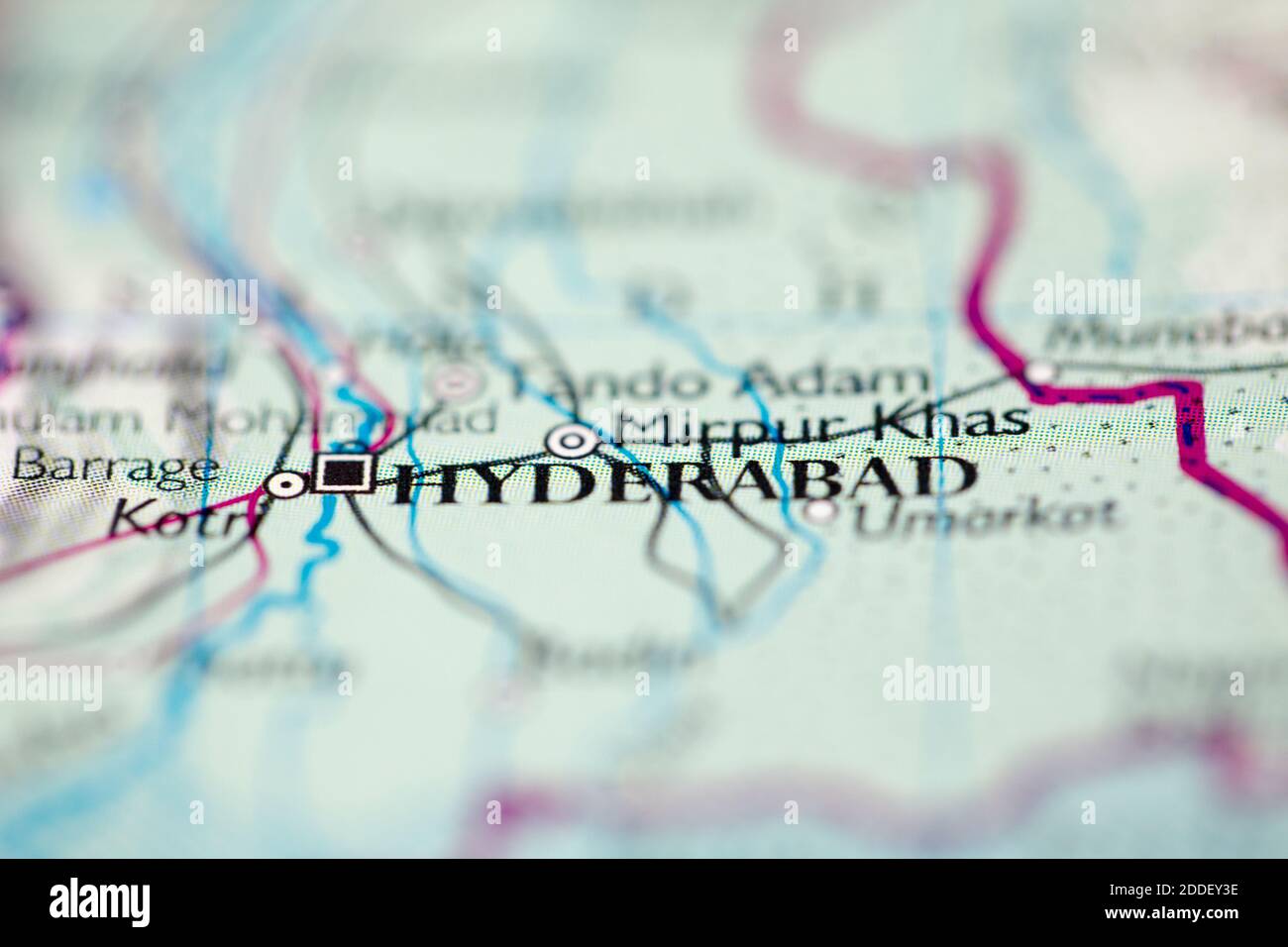 Shallow depth of field focus on geographical map location of Hyderabad ...