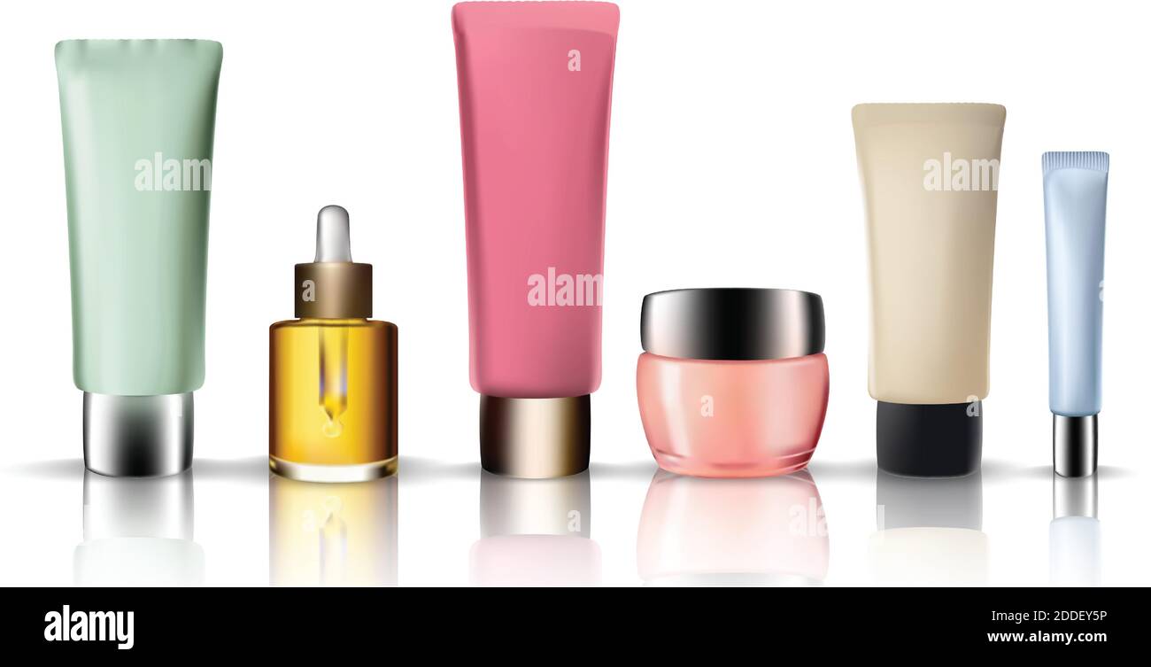 3d realistic vector cream set cosmetics collection. Isolated on white ...