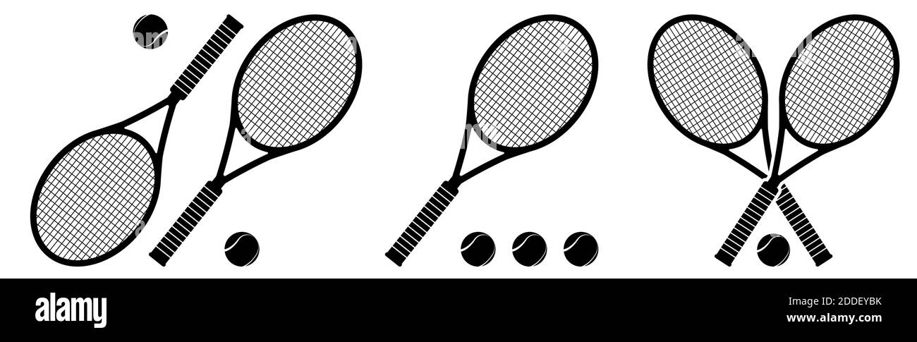 set of tennis racket and ball icons. Tennis equipment. Active lifestyle ...