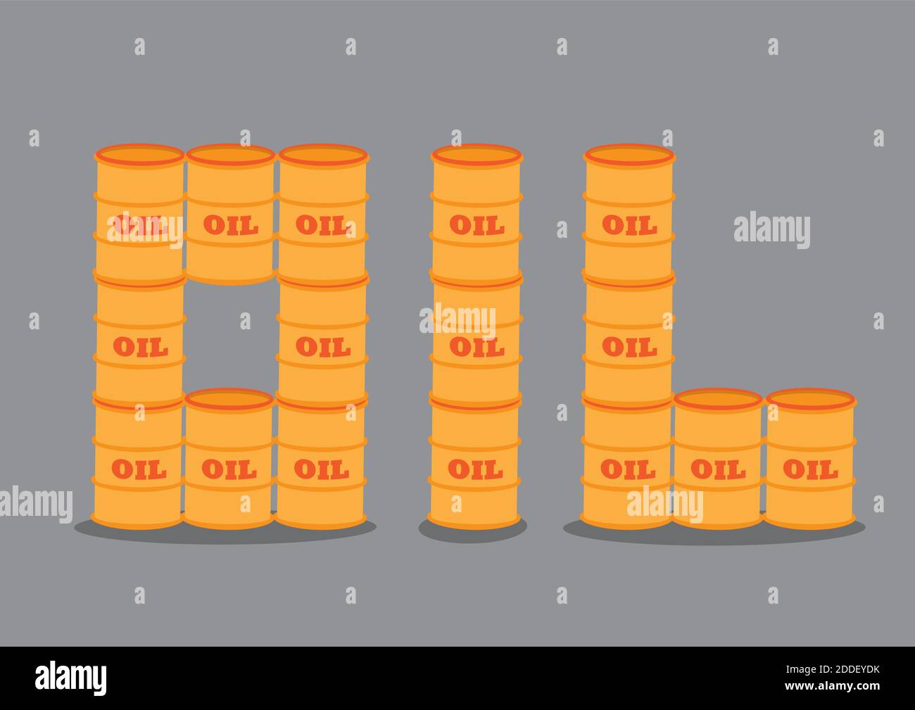Crude oil barrels stacking on top of one another to form text OIL ...