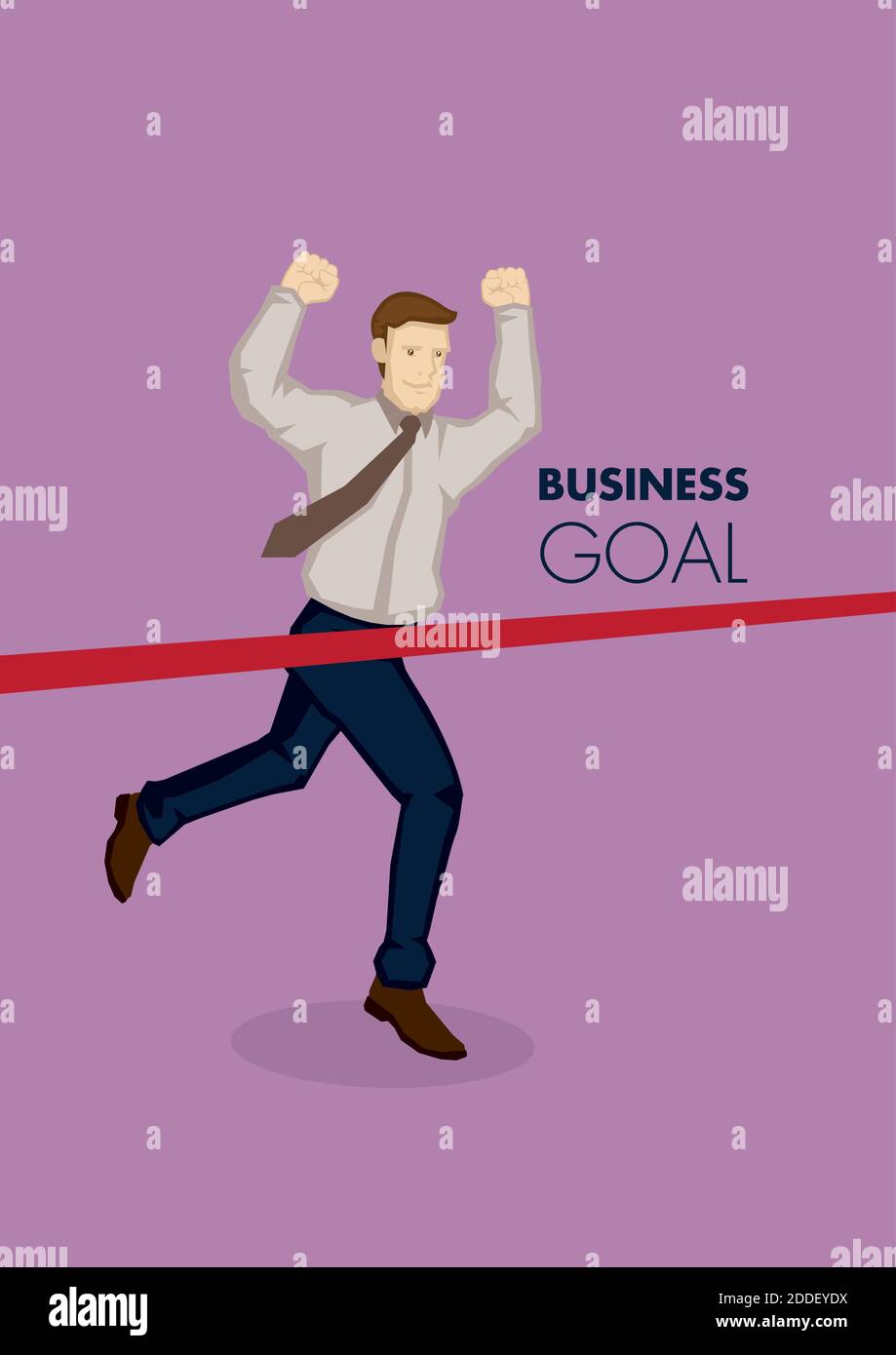 Cartoon business professional running towards marathon finishing line ...