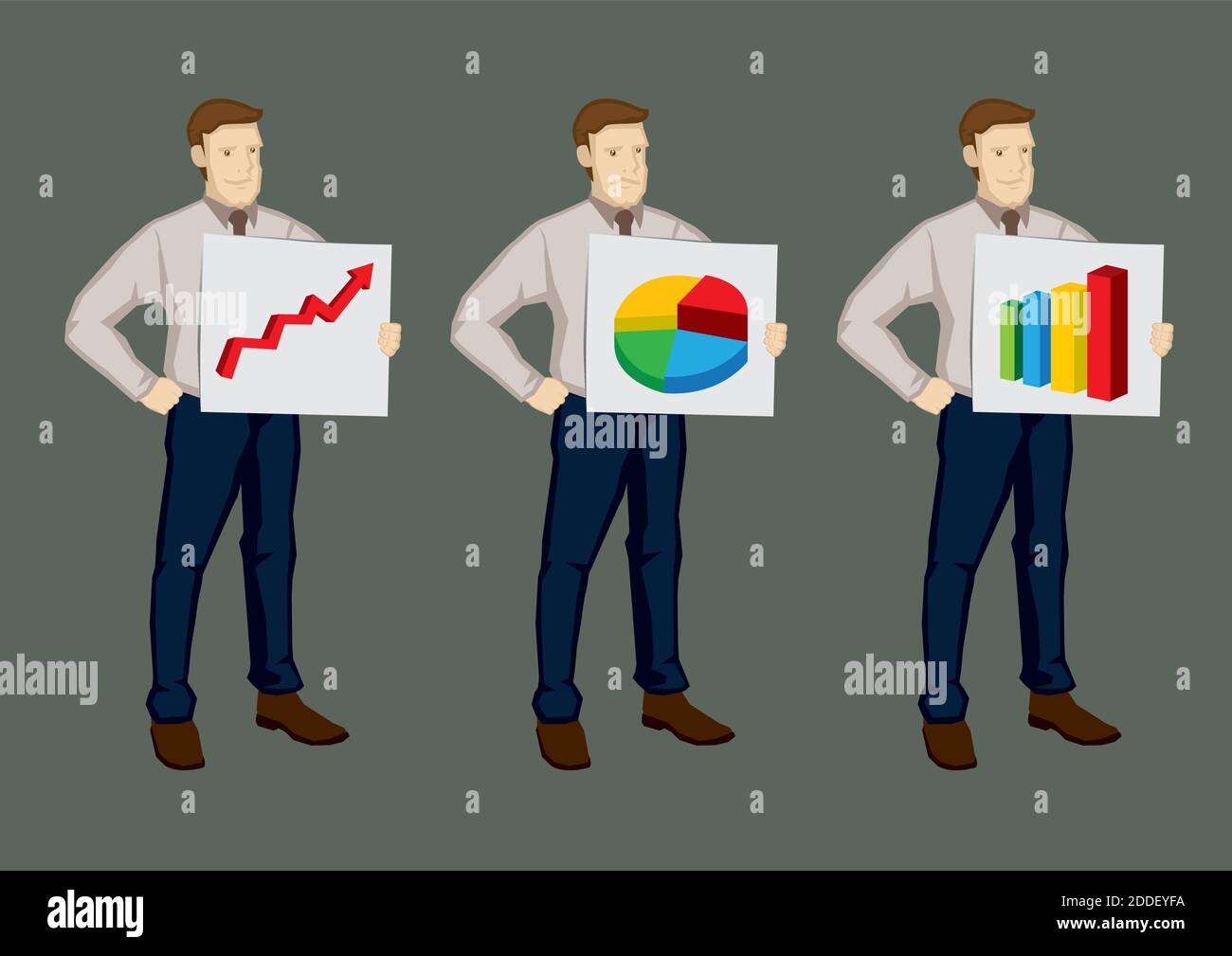 Vector illustration of a set of of three business professionals holding ...