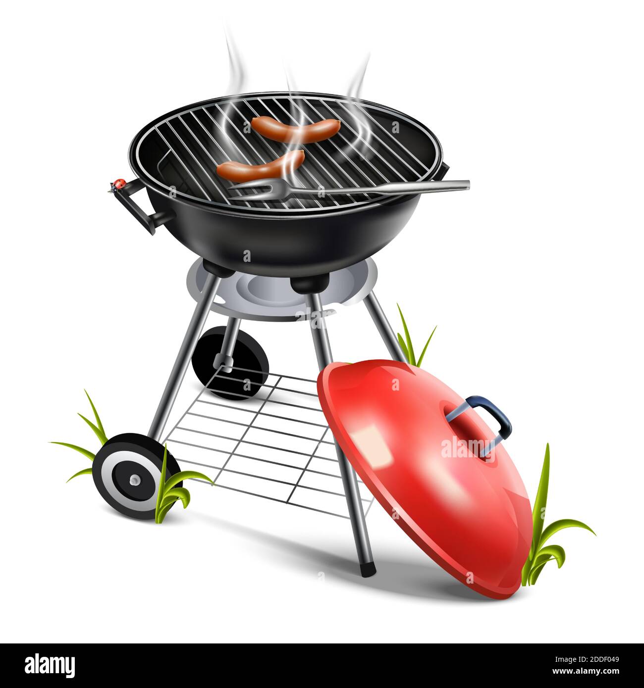 3d realistic vector icon illustration of a grill with sausages and ...