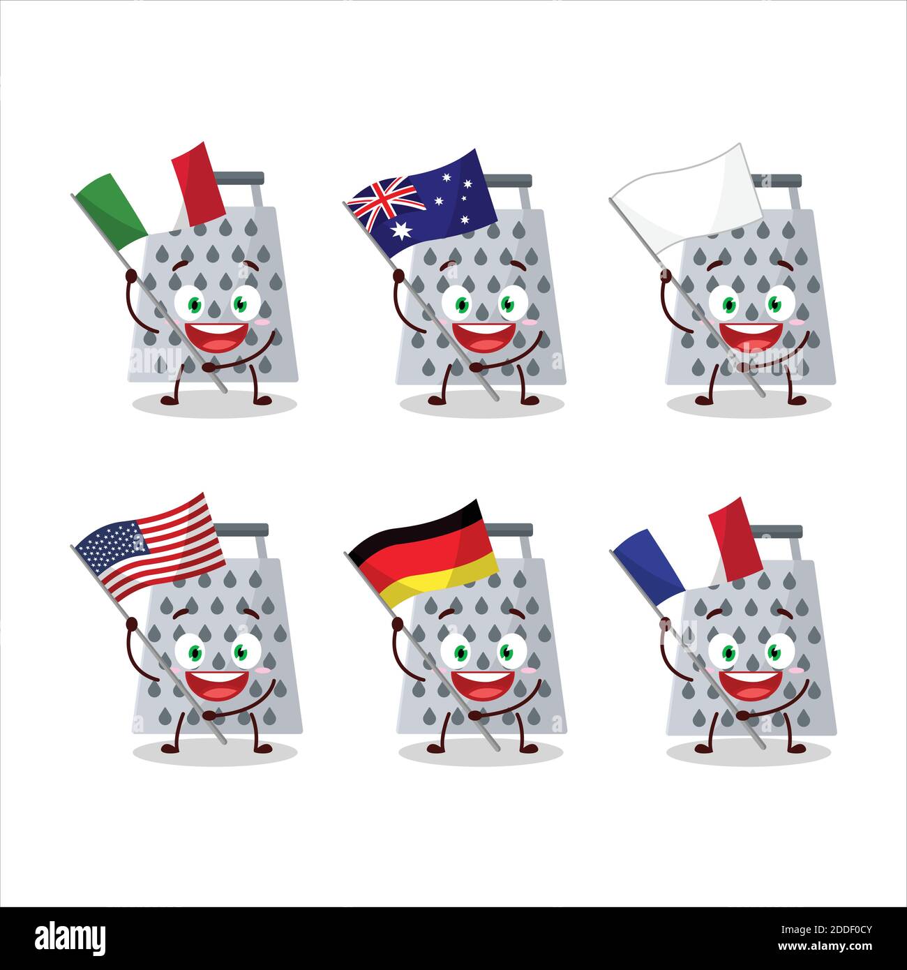Grated Cheese Cartoon Character Bring The Flags Of Various Countries
