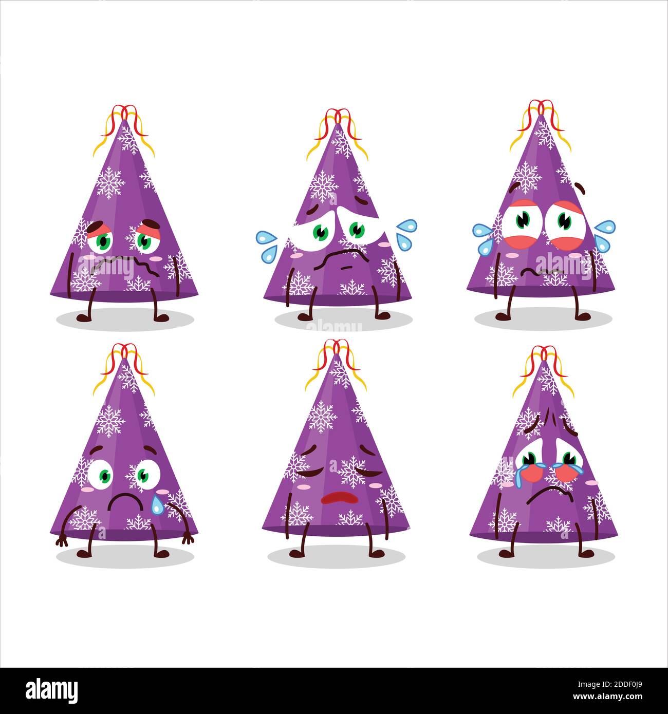 Purple party hat cartoon character with sad expression. Vector ...