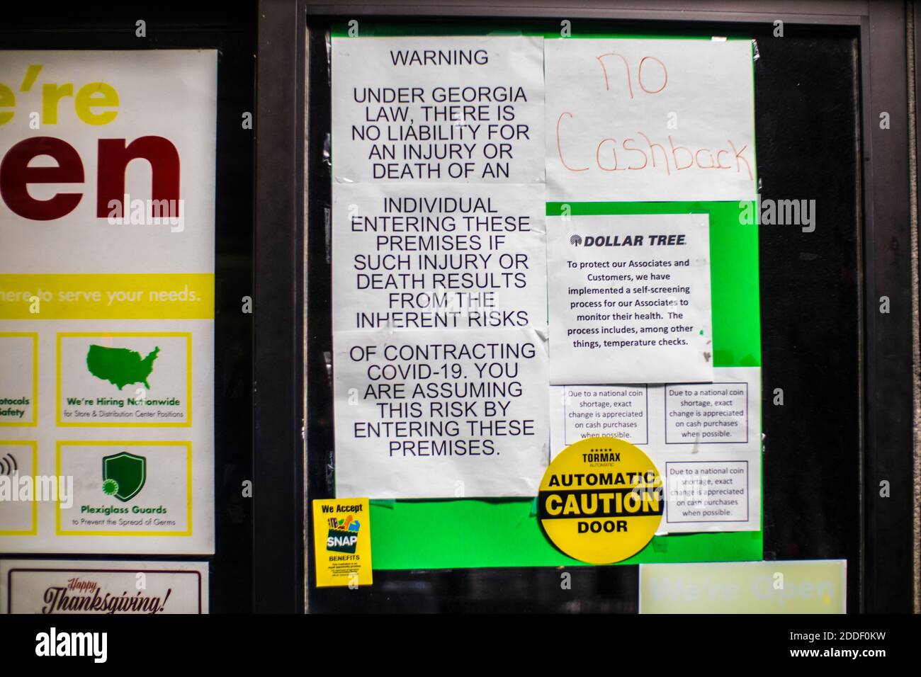 Augusta, Ga USA - 11 22 20: Dollar Tree retail store covid-19 warning ...