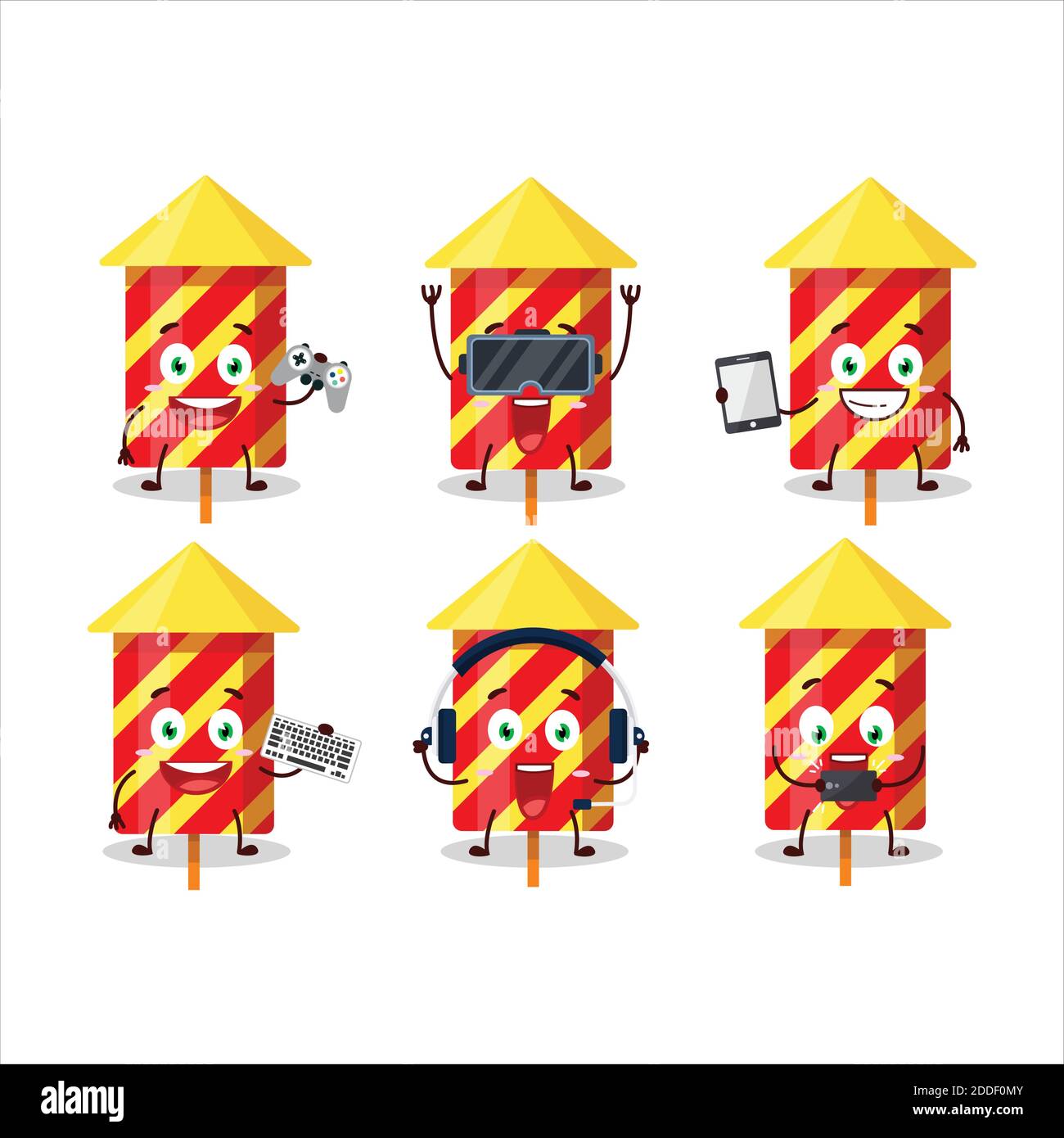Red firecracker cartoon character are playing games with various cute ...