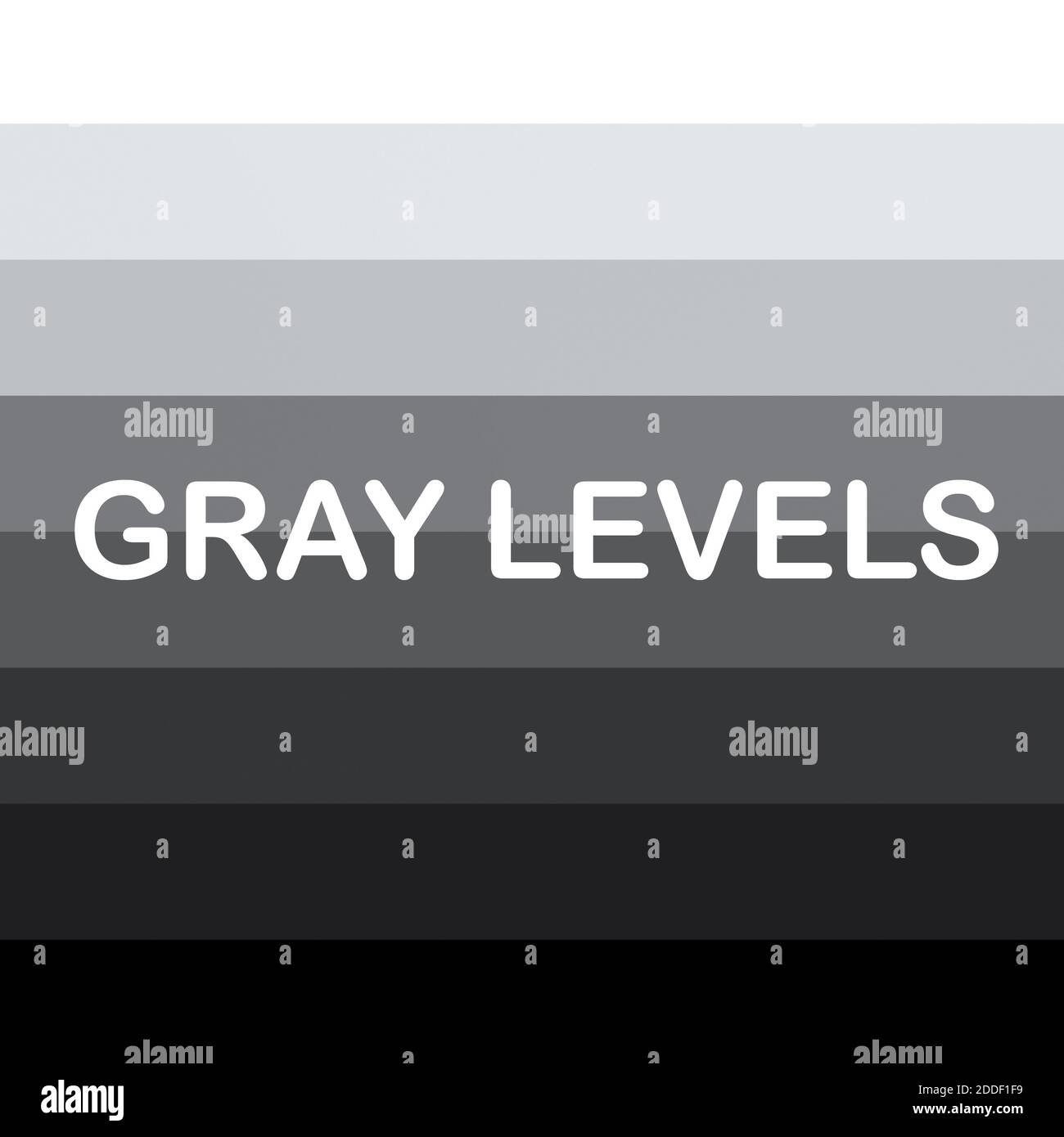 Render illustration of GRAY LEVELS title, over background composed of 8 ...