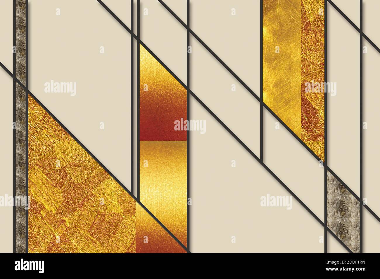 Abstract beige pattern with black lines and golden glass Stock Photo ...
