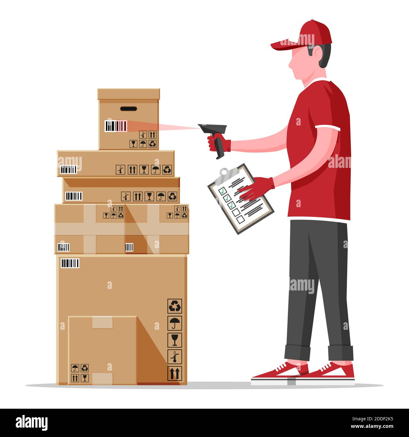 Warehouse Worker Scanning Barcode On Cardboard Box Checking Bar Code